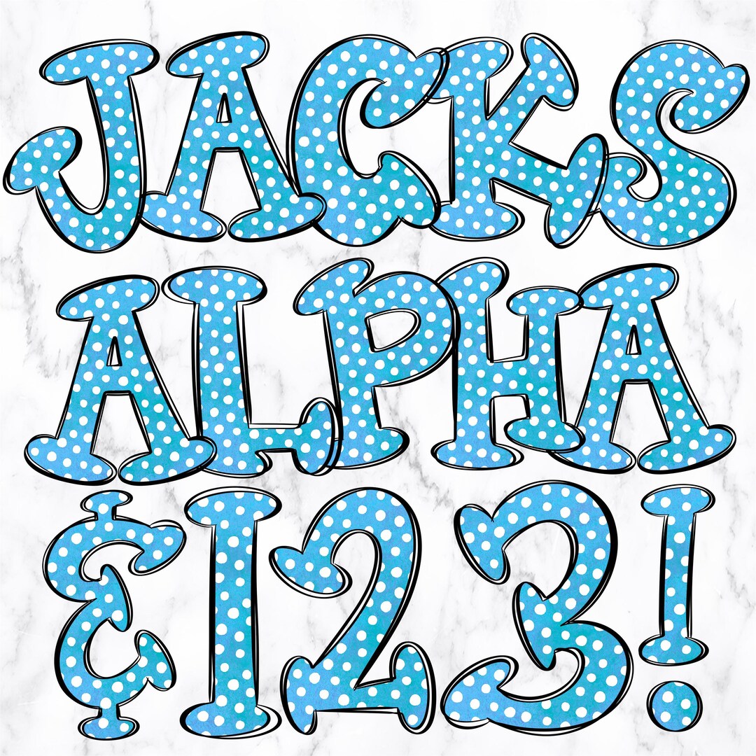 Blue Dots Doodle Alphabet Letters PNG Bundle, Alphabet Clipart, Cute ...