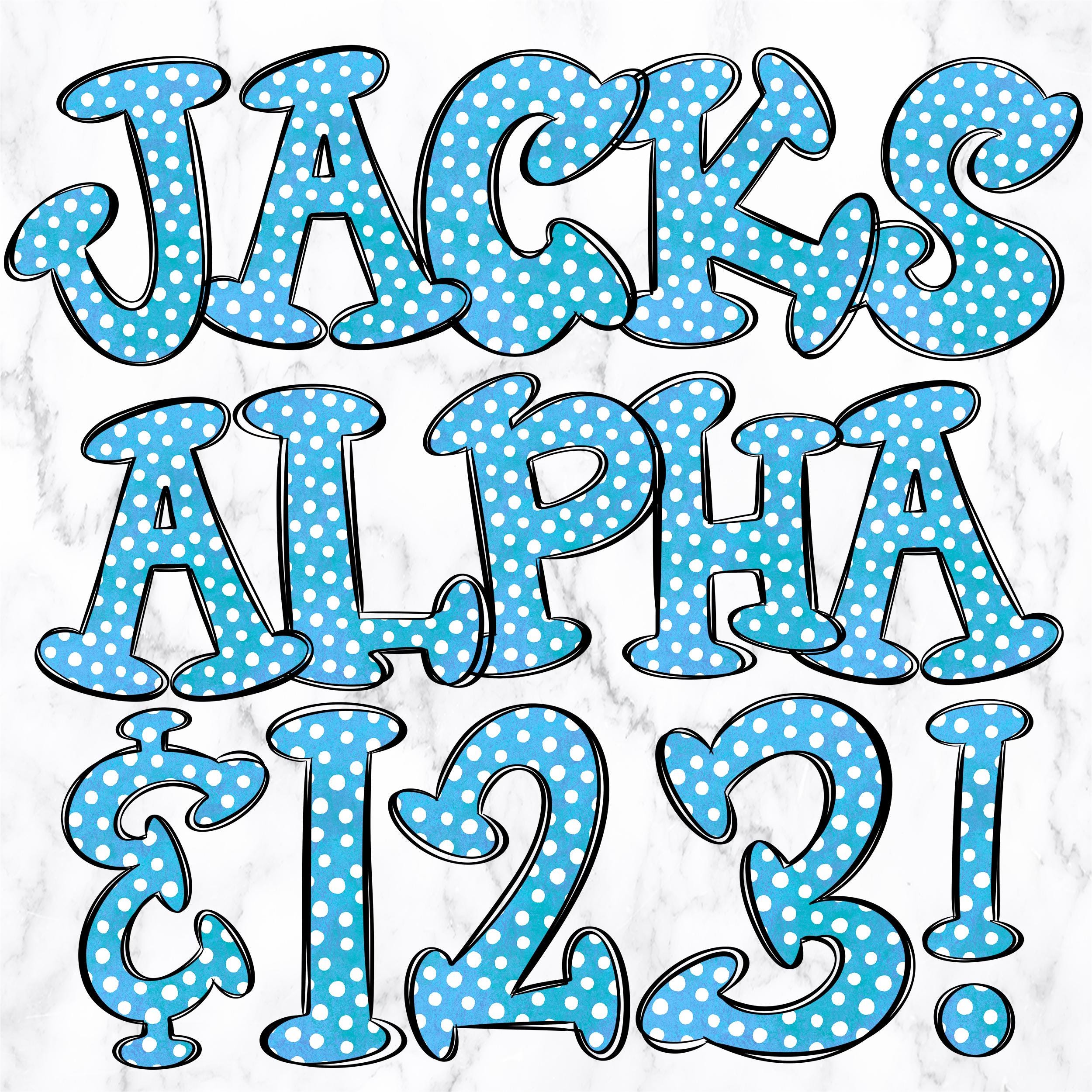 Blue Dots Doodle Alphabet Letters PNG Bundle, Alphabet Clipart, Cute ...