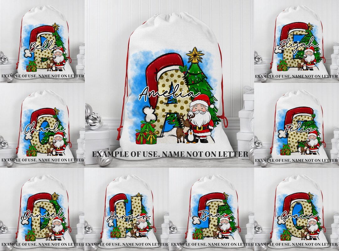 Custom Christmas Letter Santa Sack Doodle Letters, Santa Stocking ...