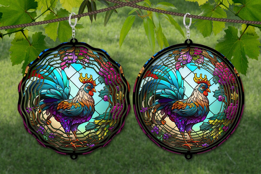Rooster Wind Spinner Stained Glass Sublimation Design Template, Wind ...