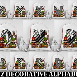 Custom Christmas Letter Santa Sack Doodle Letters, Santa Stocking ...