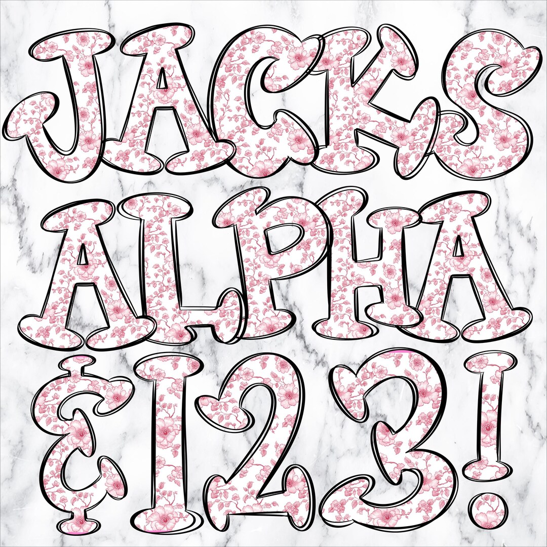 Chinoiserie Floral Doodle Letters PNG Bundle, Pink Toile Alpha Clipart ...