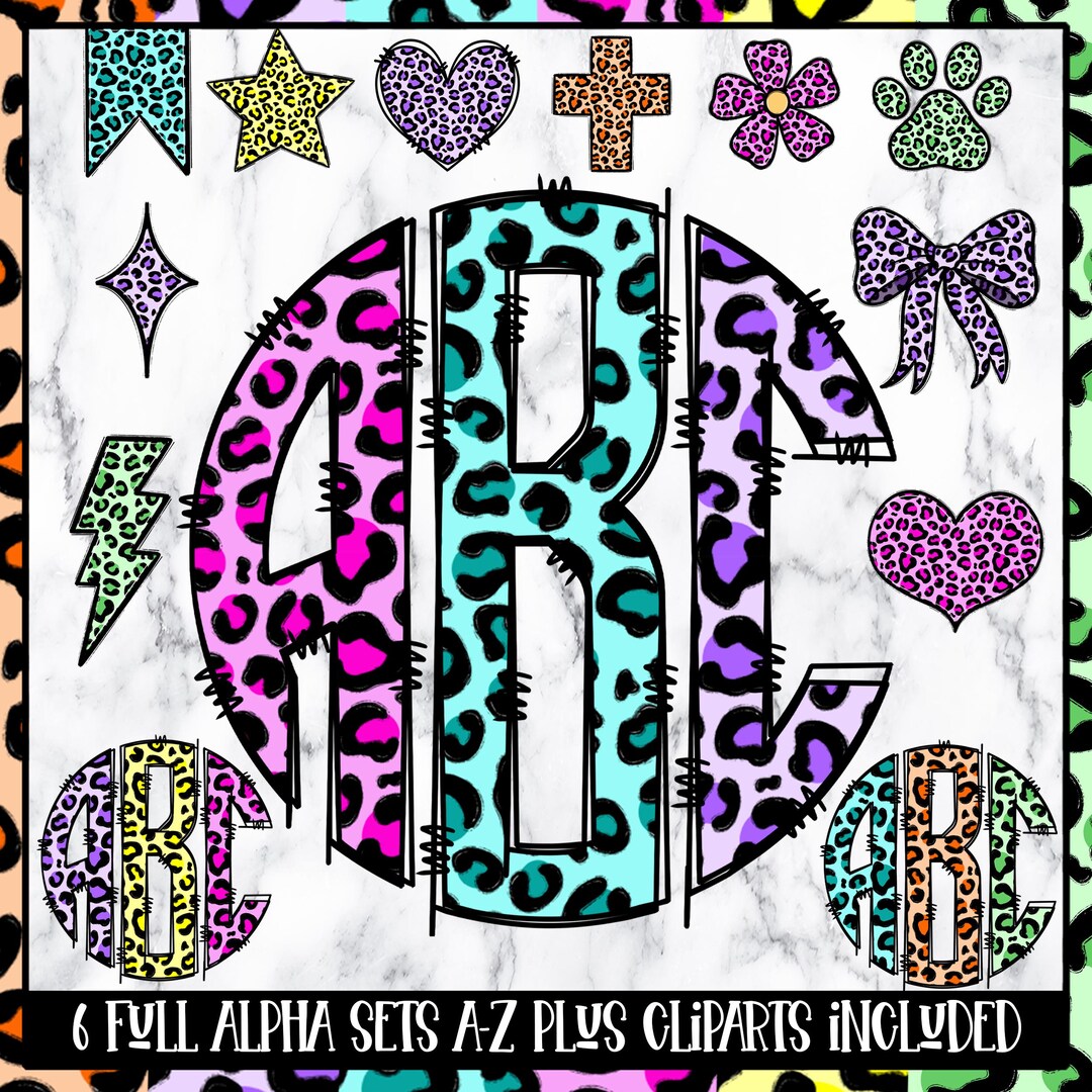 Leopard Doodle Letters Monogram Alphabet PNG Bundle, Alphabet Clipart ...