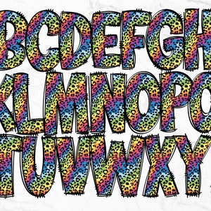 Leopard Print Alphabet Letters PNG Bundle, Alphabet Clipart, Rainbow ...