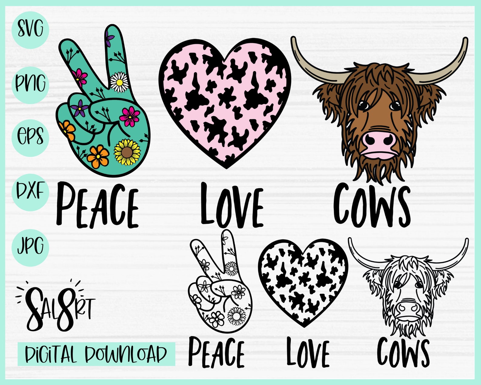 Peace Love Cows Svg Highland Cow Svg Cow Svg Floral Cow | Etsy