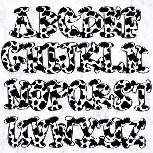 Cow Print Doodle Alphabet Letters PNG Bundle, Alphabet Clipart, Cute ...