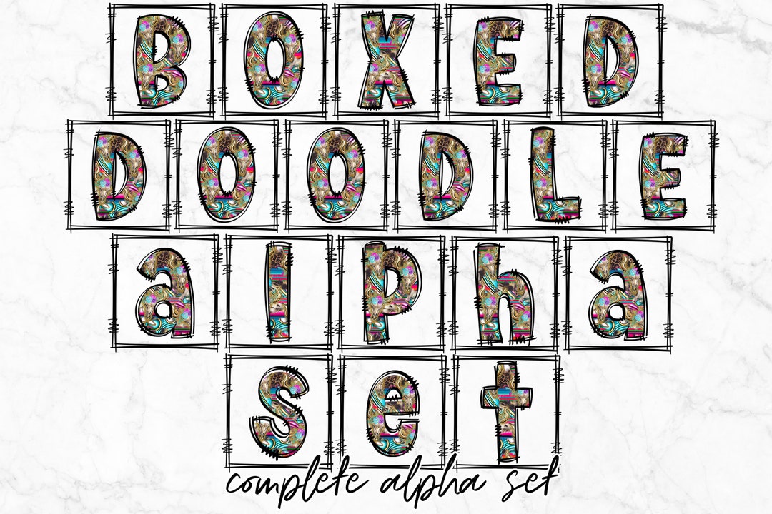 Boxed Doodle Alpha PNG Bundle, Alphabet Clipart, Hand Drawn Doodle ...