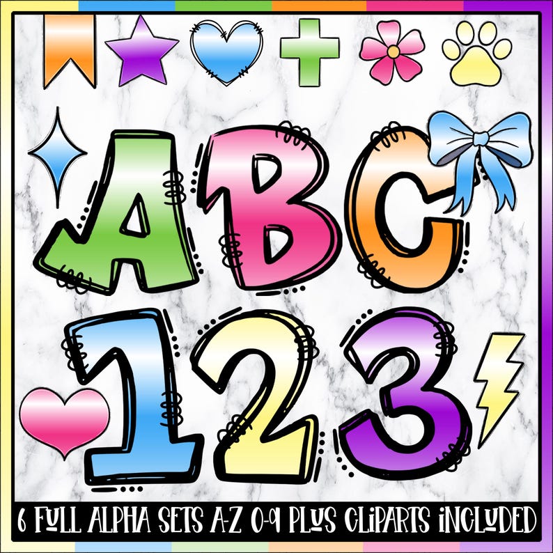 Ombre Doodle Letters Alphabet PNG Bundle, Gradient Alphabet Clipart ...