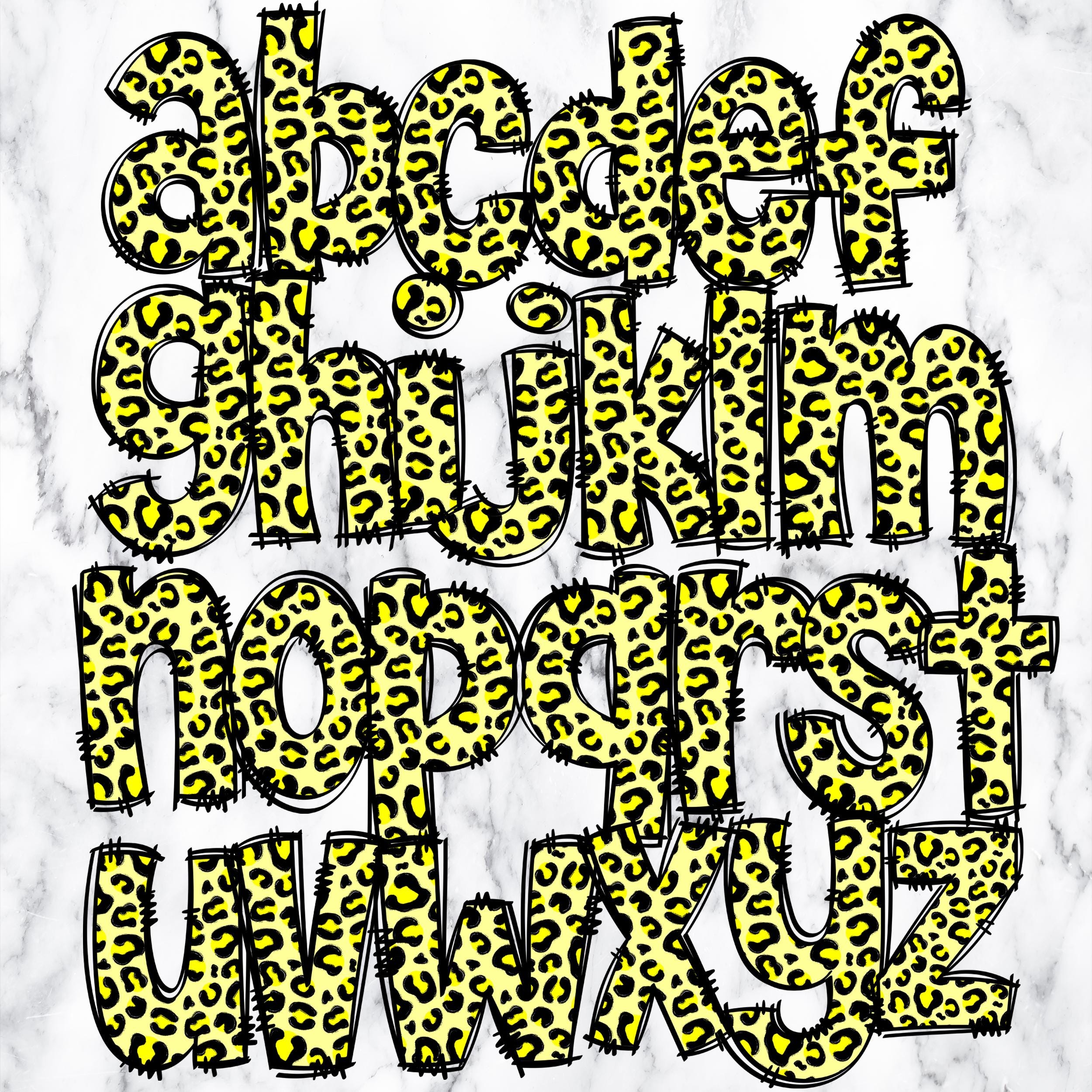 Leopard Doodle Letters Alphabet PNG Bundle, Alphabet Clipart, Cheetah ...
