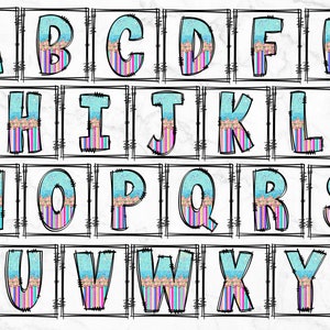 Boxed Doodle Alpha PNG Bundle, Alphabet Clipart, Hand Drawn Doodle ...