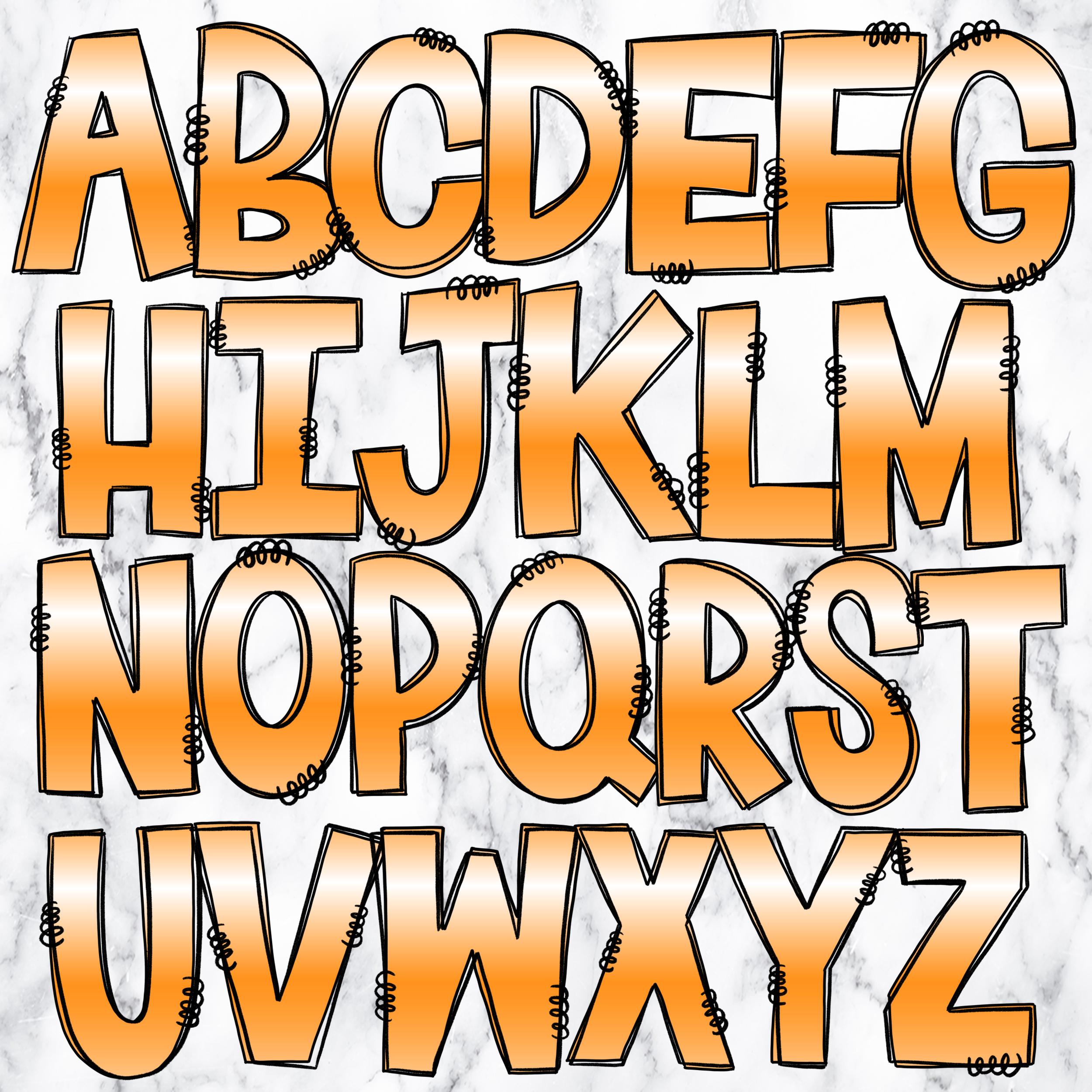 Ombre Doodle Letters Alphabet PNG Bundle, Gradient Alphabet Clipart ...