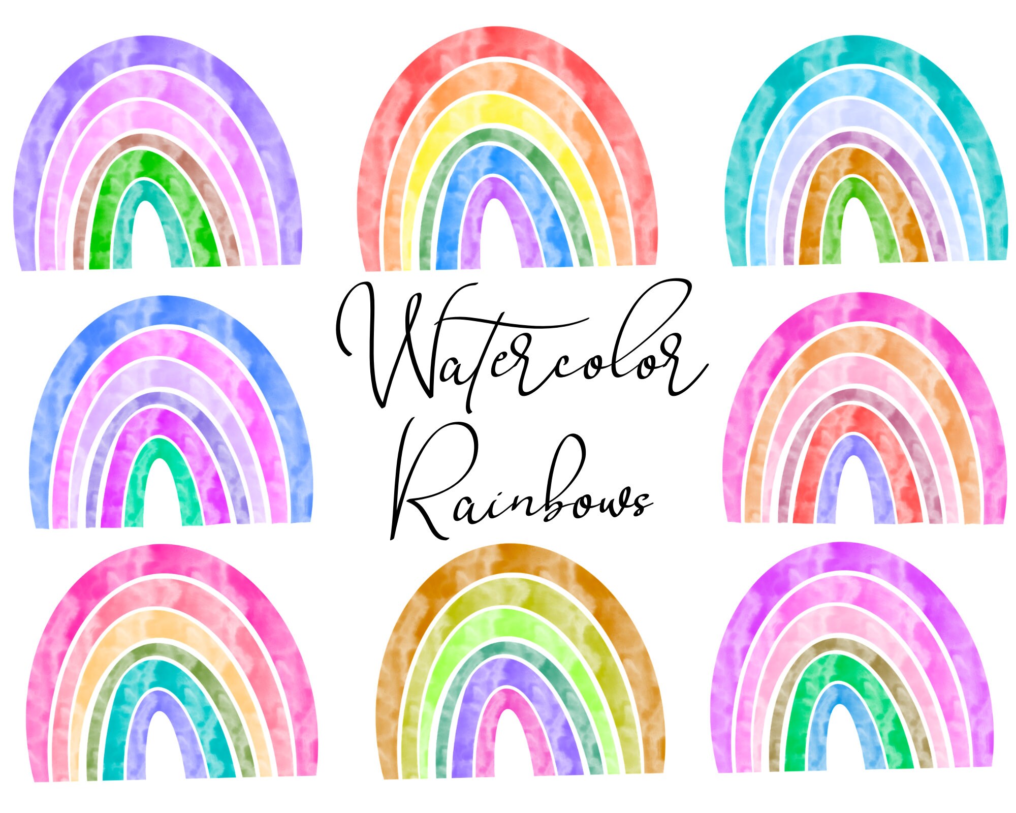 Rainbow Clip Art Watercolor Rainbow Hand Drawn Rainbow - Etsy