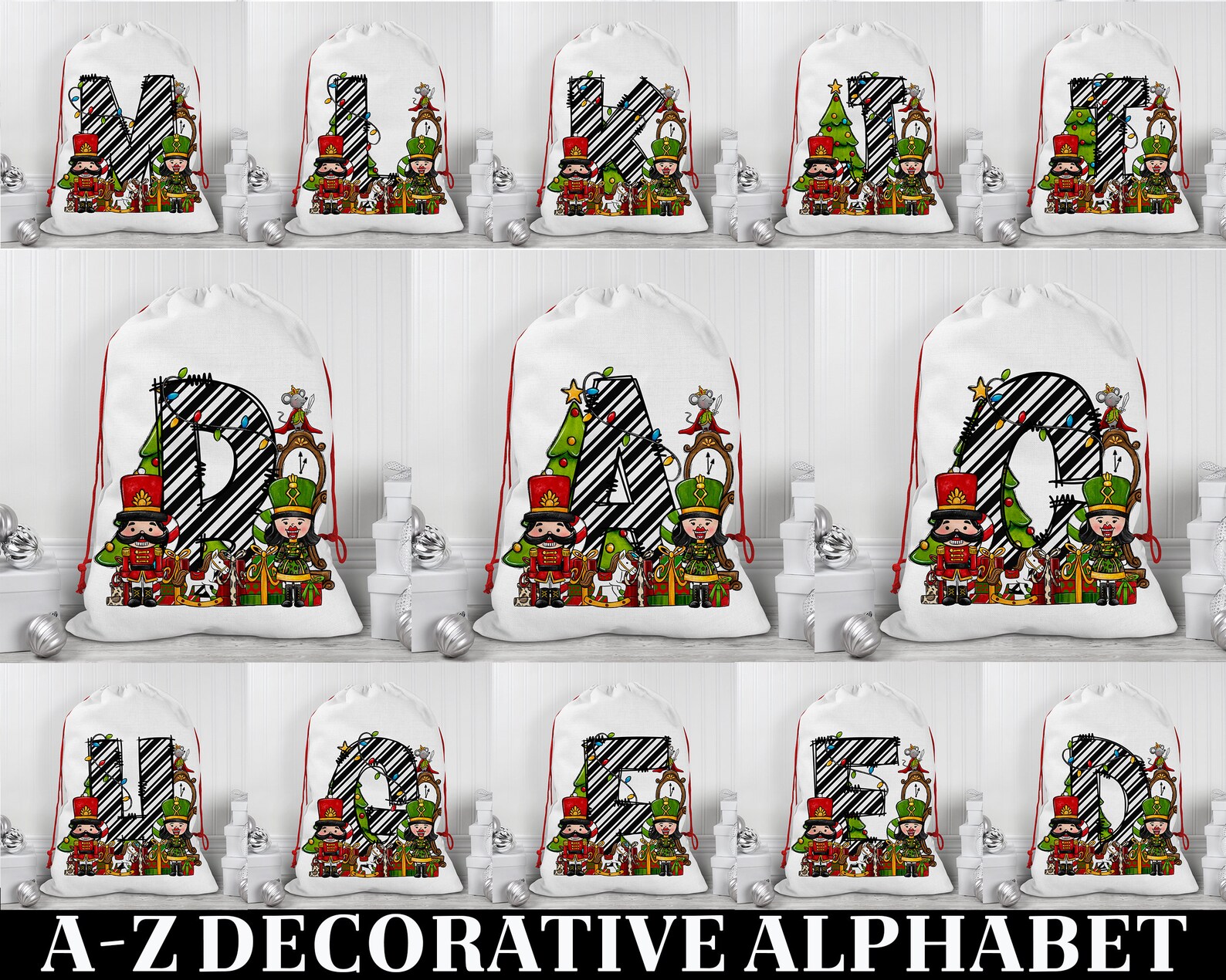 Custom Christmas Letter Santa Sack Doodle Letters, Santa Stocking ...