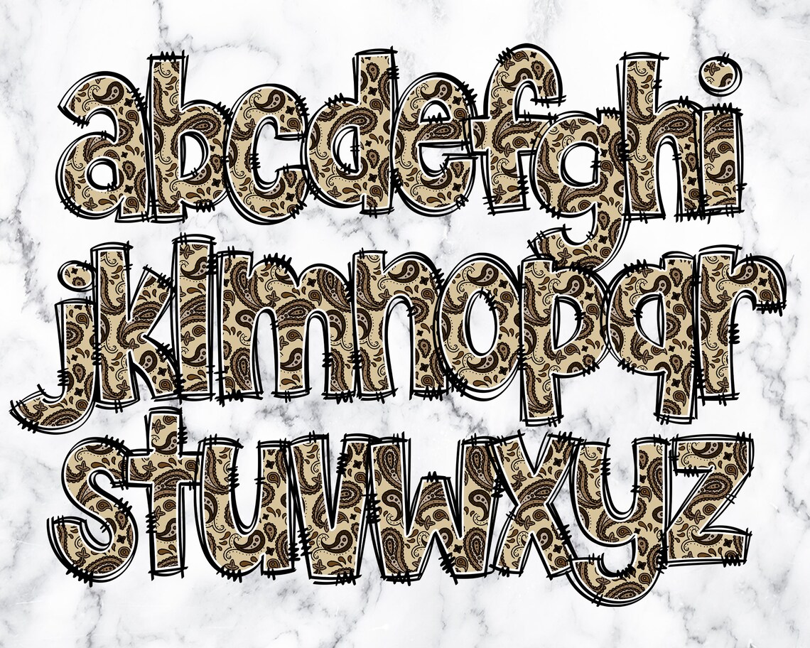 Western Doodle Alphabet Letters PNG Bundle, Alphabet Clipart, Western ...