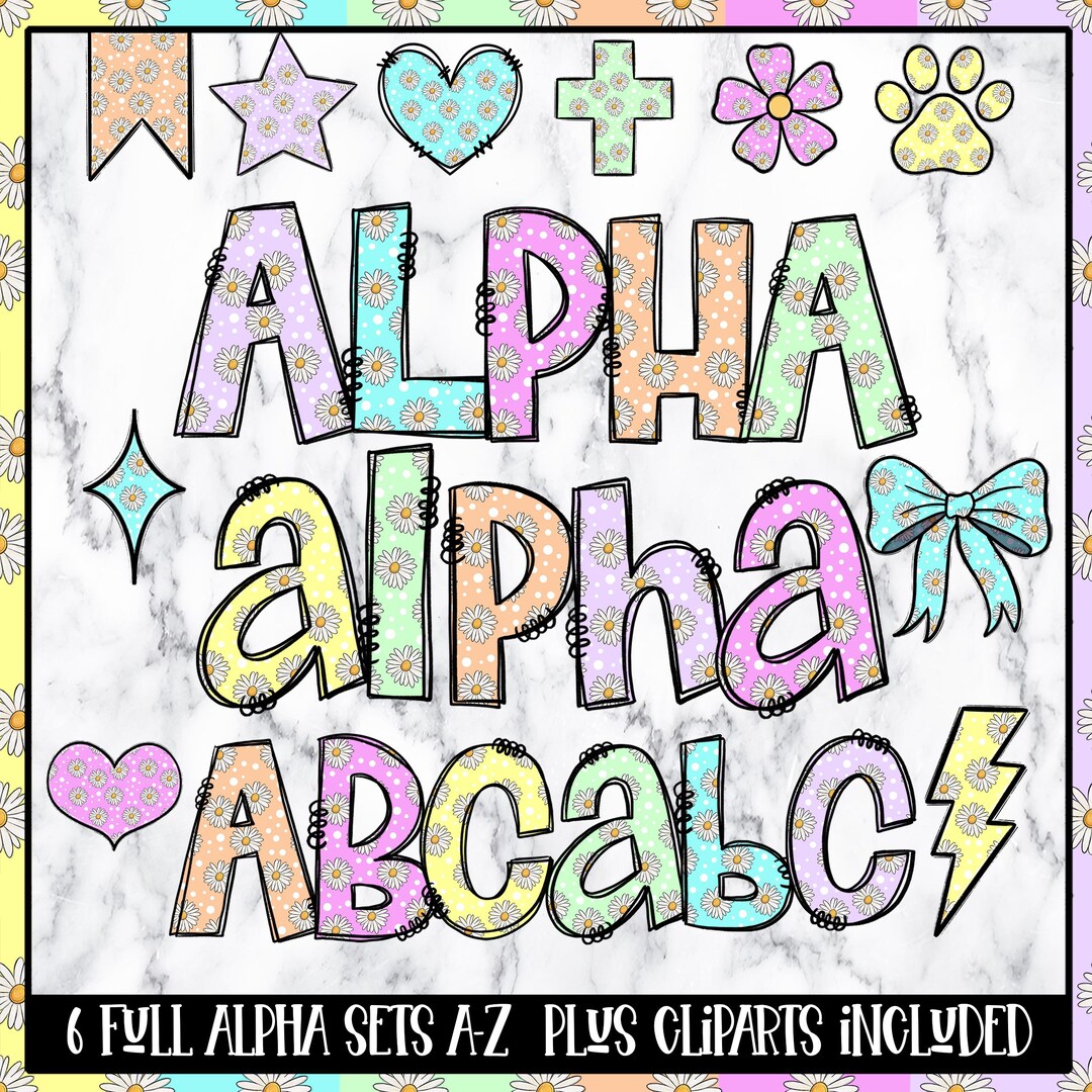 Daisy Doodle Letters Alphabet PNG Bundle, Flower Alphabet Clipart ...