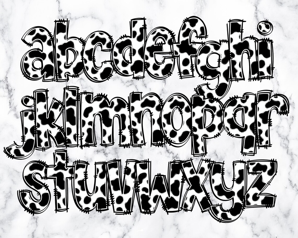 Cow Print Doodle Alphabet Letters PNG Bundle, Alphabet Clipart, Cow ...