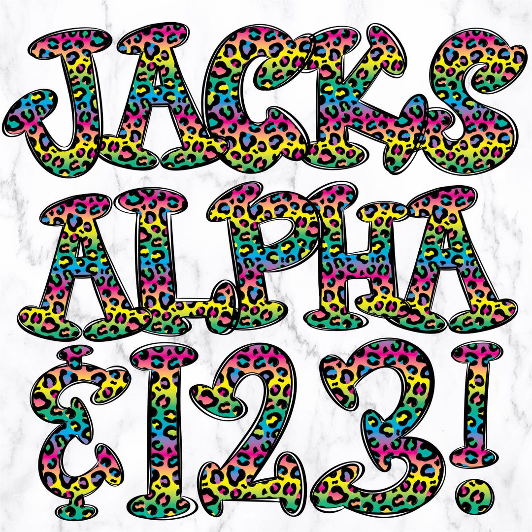 Bright Leopard Print Doodle Alphabet Letters PNG Bundle, Alphabet ...