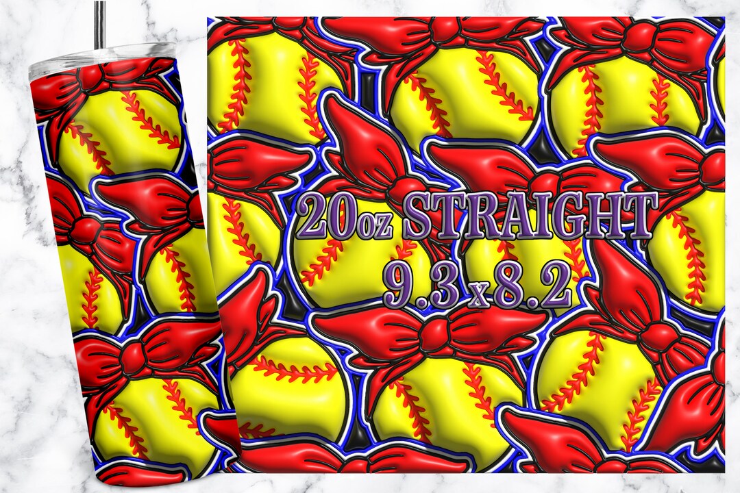 Softball 3D Inflated 20oz Skinny Tumbler, 3D Bubble Puff Sublimation ...