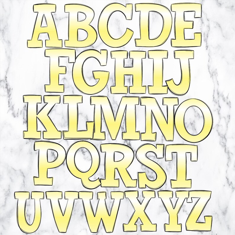 Ombre Doodle Letters Alphabet PNG Bundle, Gradient Alphabet Clipart ...