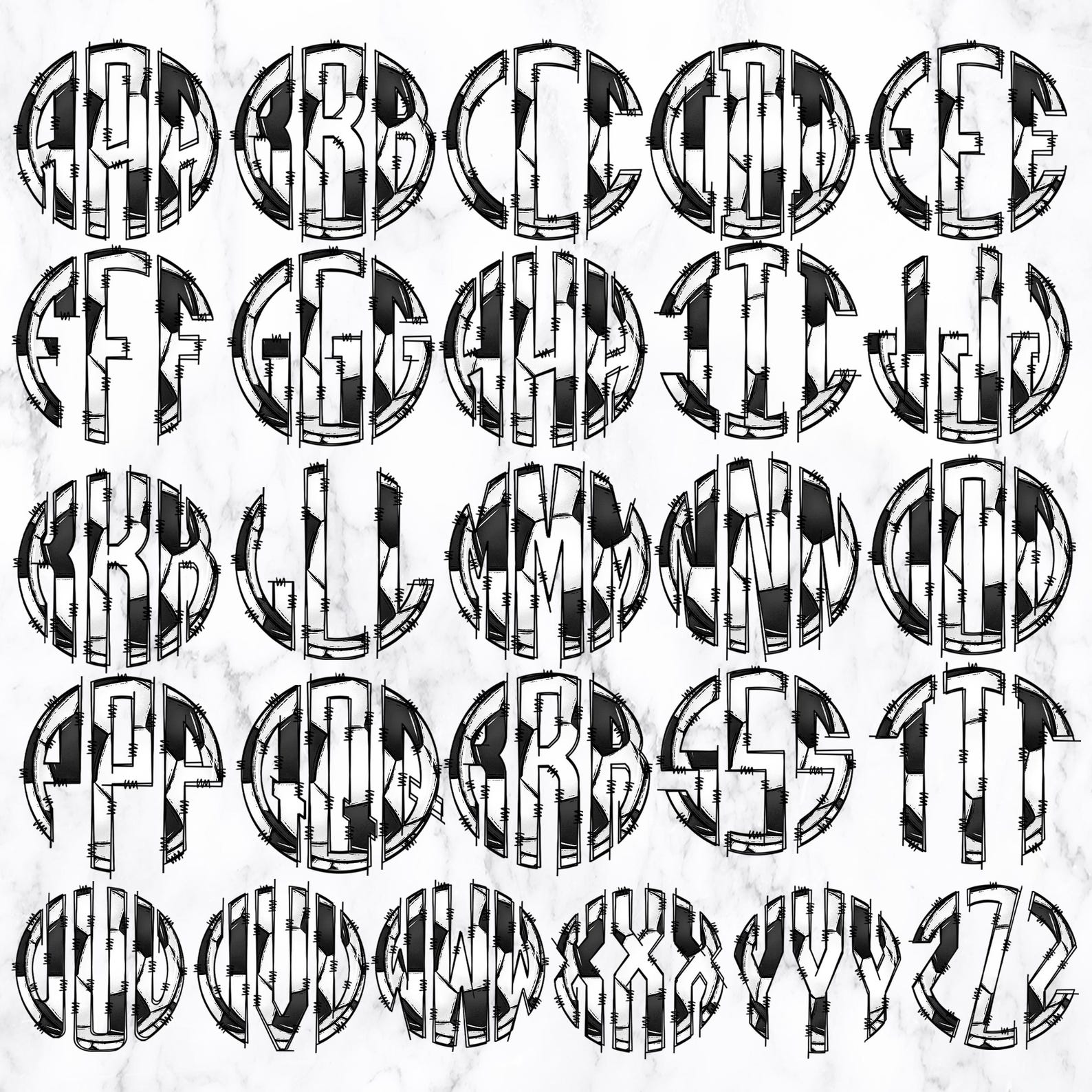 Sports Doodle Letters Monogram Alphabet PNG Bundle, Alphabet Clipart ...