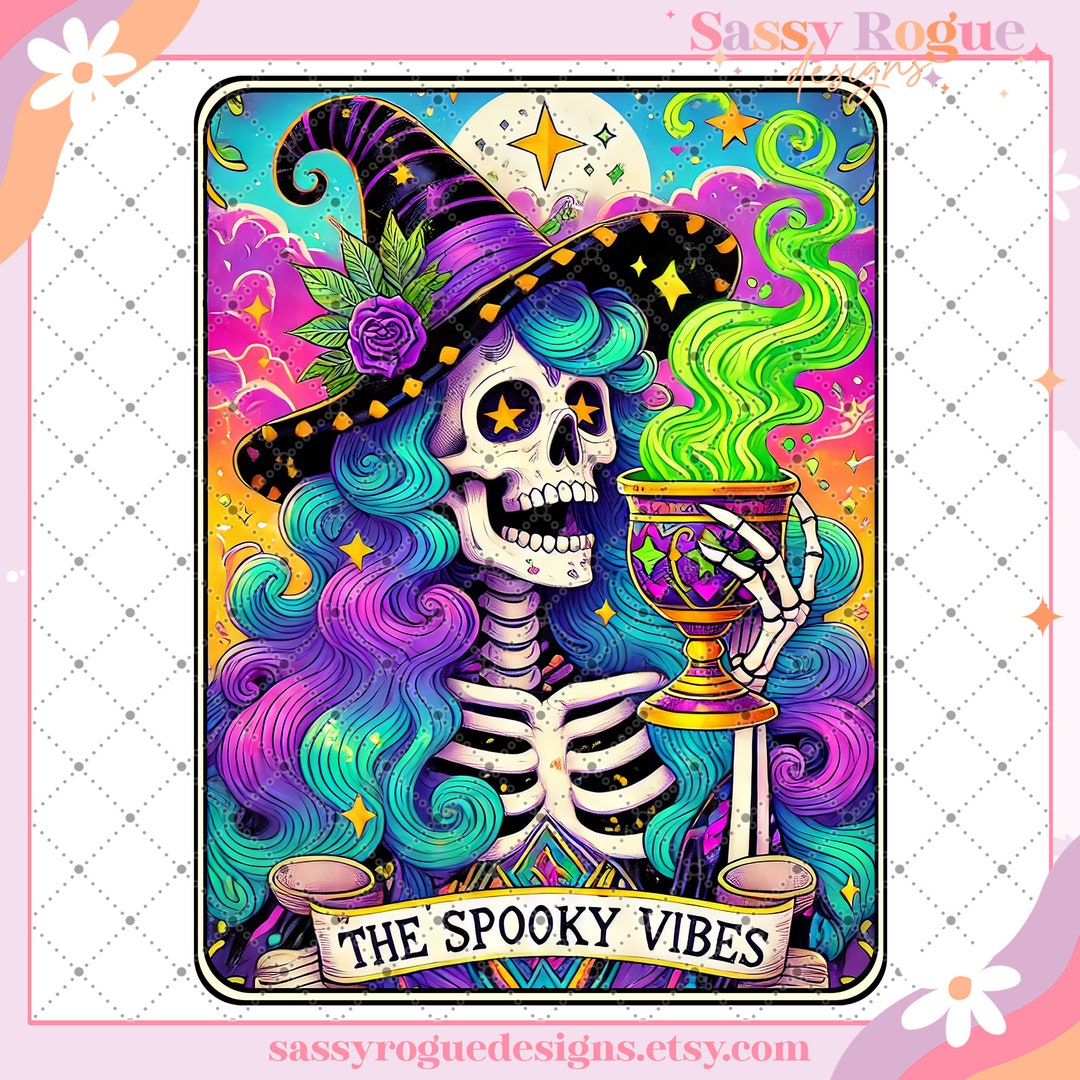 The Spooky Vibes Funny Tarot Card PNG, Sarcastic Sweary Skeleton Skull ...