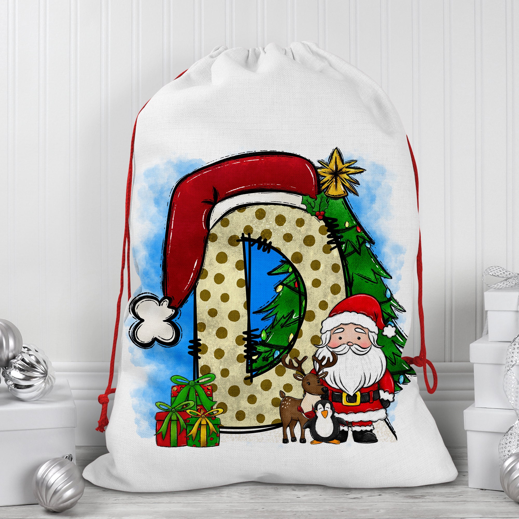 Custom Christmas Letter Santa Sack Doodle Letters, Santa Stocking ...