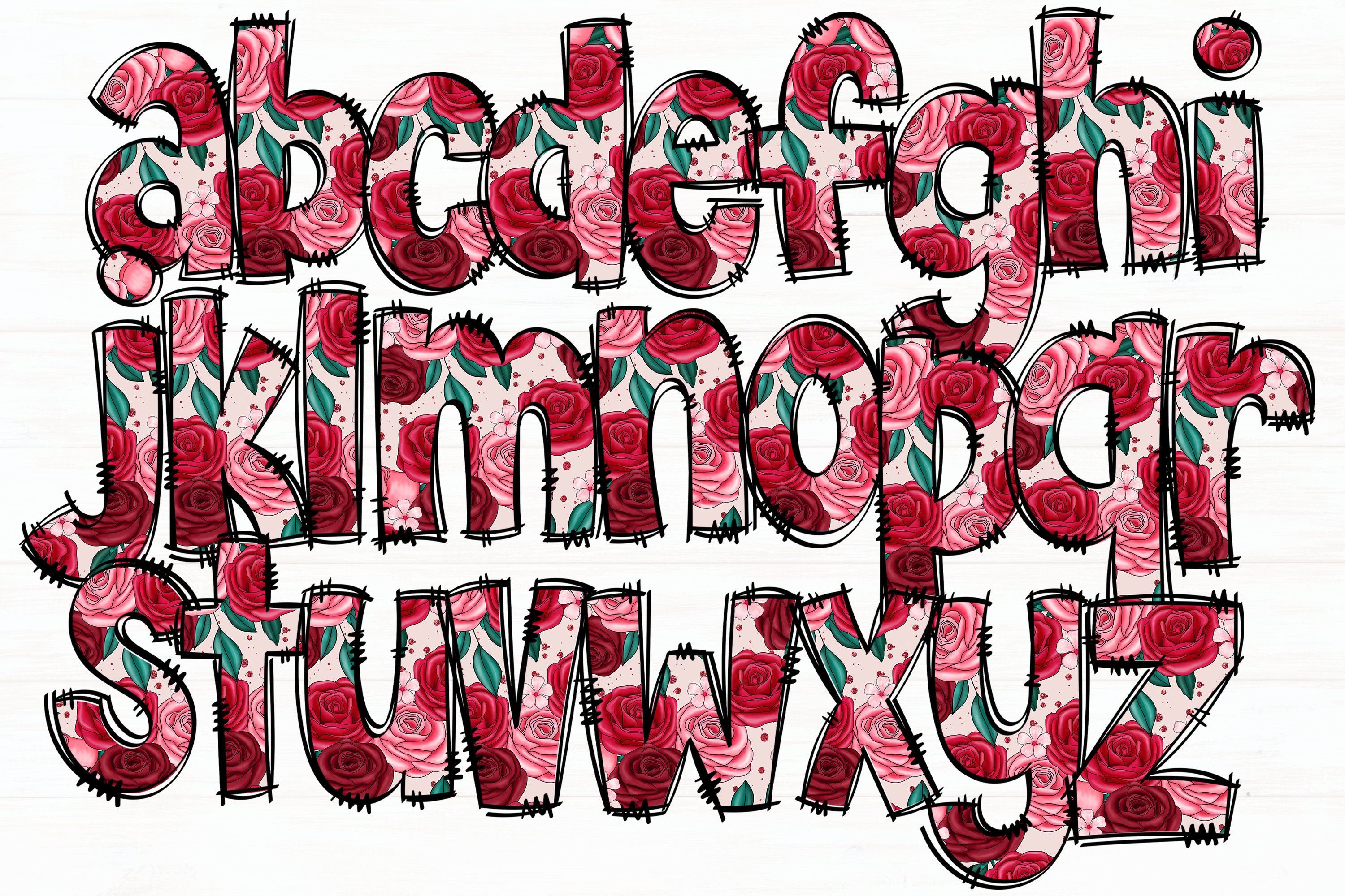 Valentines Doodle Letters With Clip Art PNG, Valentine's Doodle ...