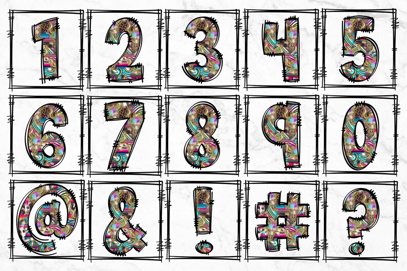 Boxed Doodle Alpha PNG Bundle Alphabet Clipart Hand Drawn - Etsy