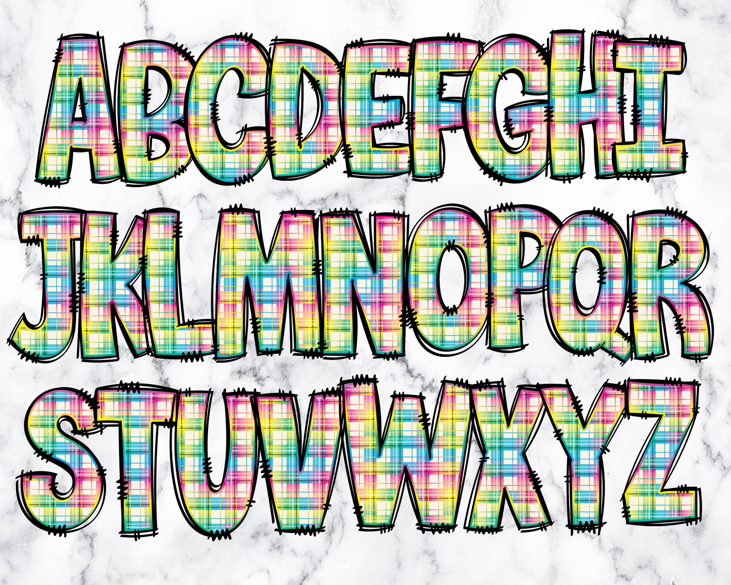 Easter Tartan Doodle Alphabet Letters PNG Bundle, Alphabet Clipart ...
