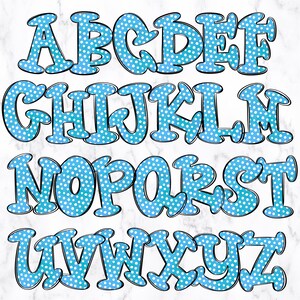 Blue Dots Doodle Alphabet Letters PNG Bundle, Alphabet Clipart, Cute ...