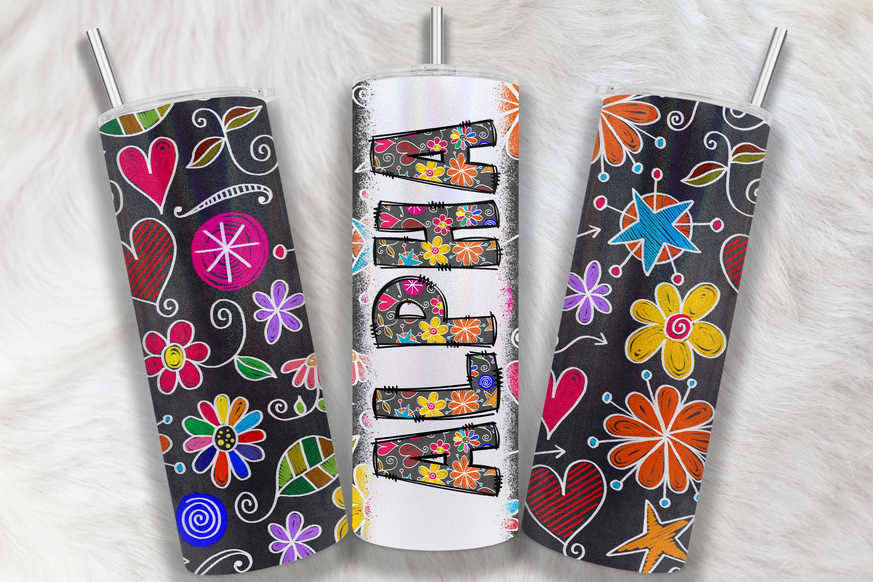 Chalk Board Flower Doodle Letters Alpha Bundle With Matching 20oz ...