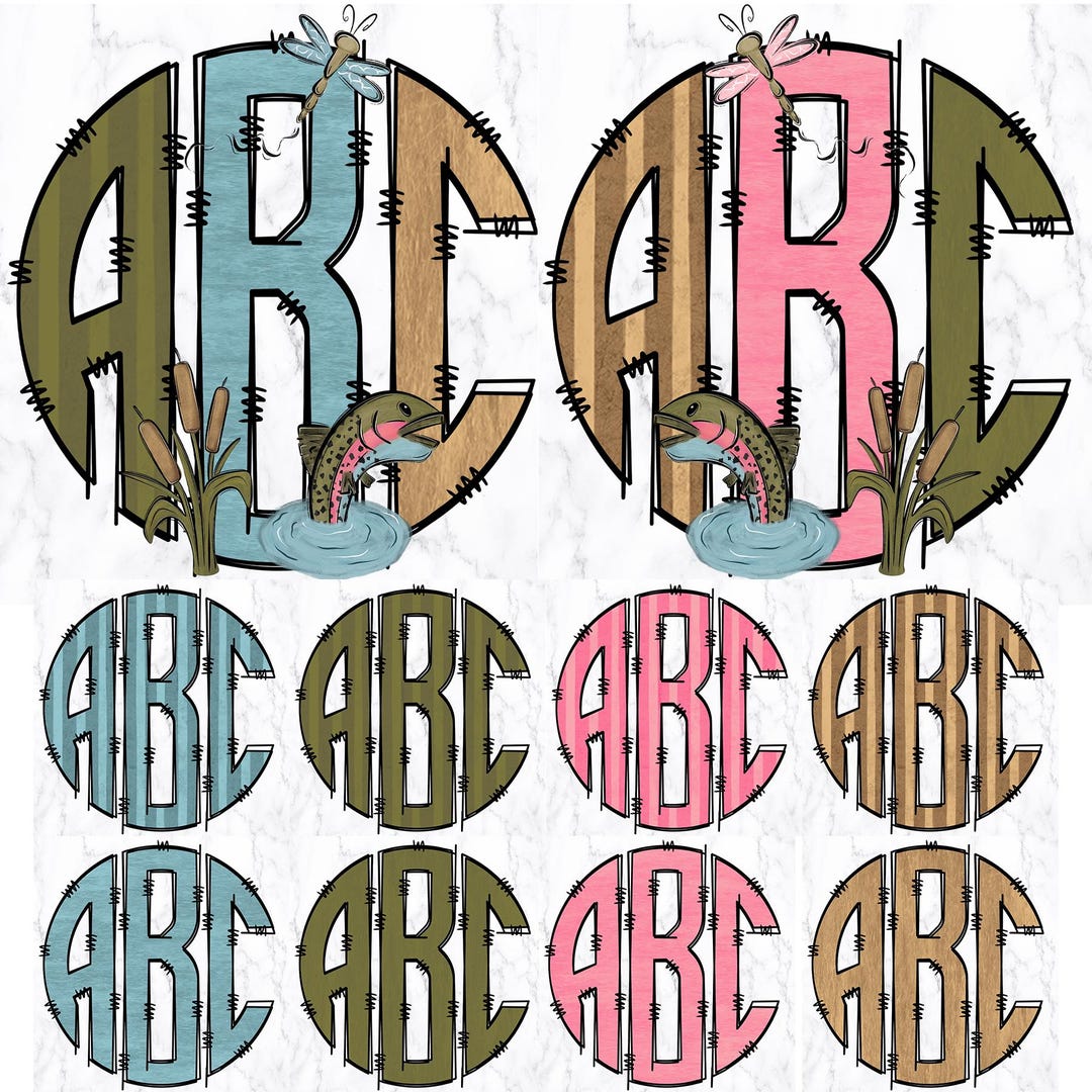 Fishing Floral Letters Alphabet PNG Alphabet Clipart Printable Alphabet ...
