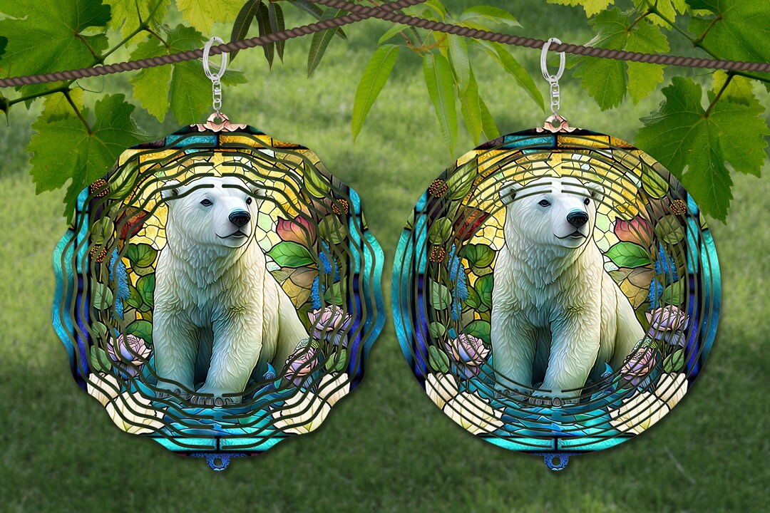 Polar Bear Wind Spinner Stained Glass Sublimation Design Template, Wind ...