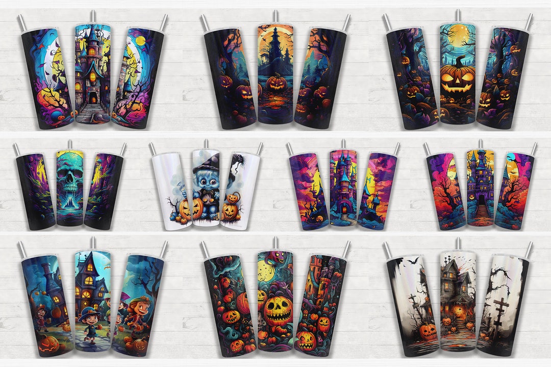 Halloween 20oz Skinny Tumbler Sublimation Design, Horror Tumbler Wraps ...