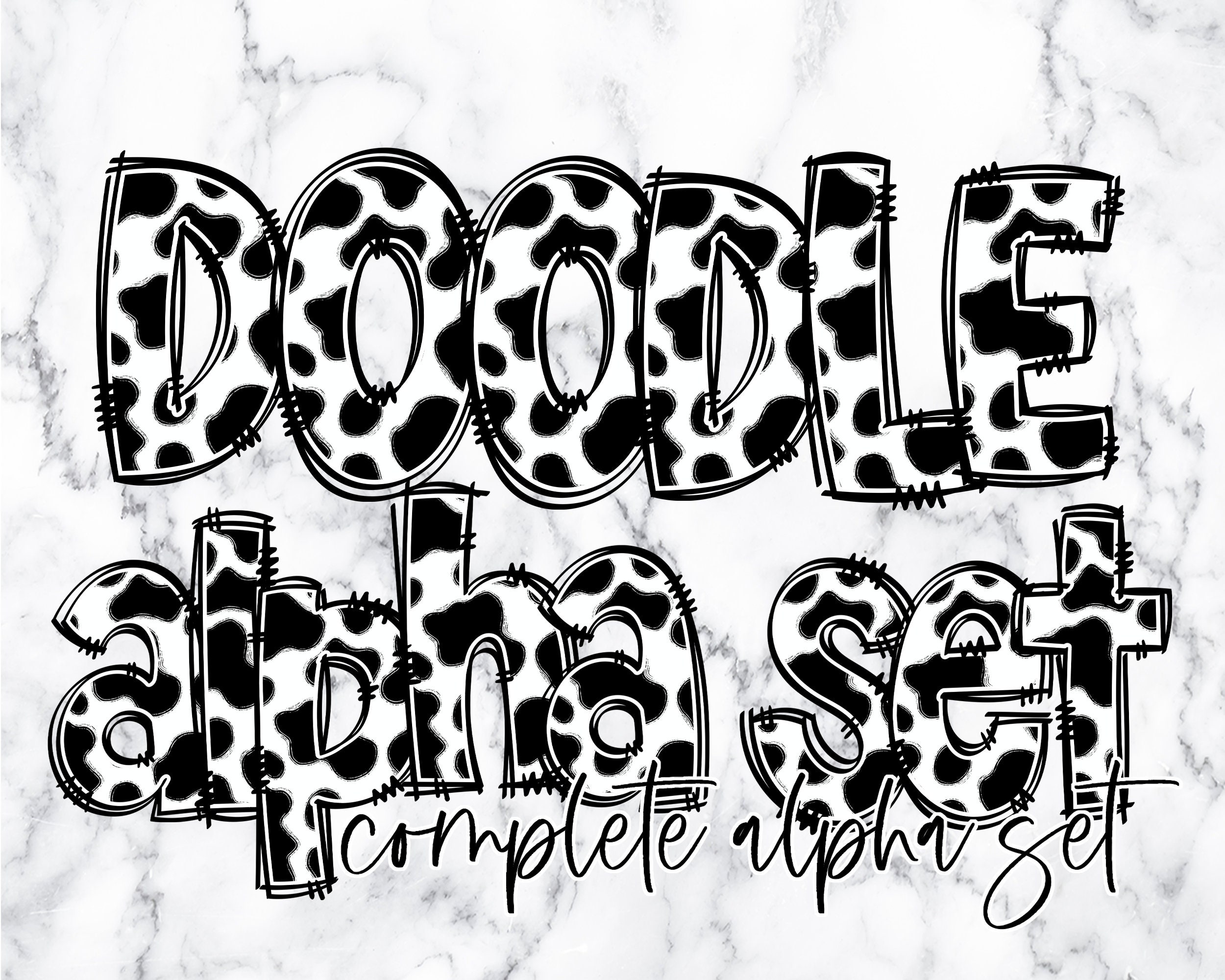 Cow Print Doodle Alphabet Letters PNG Bundle, Alphabet Clipart, Cow ...