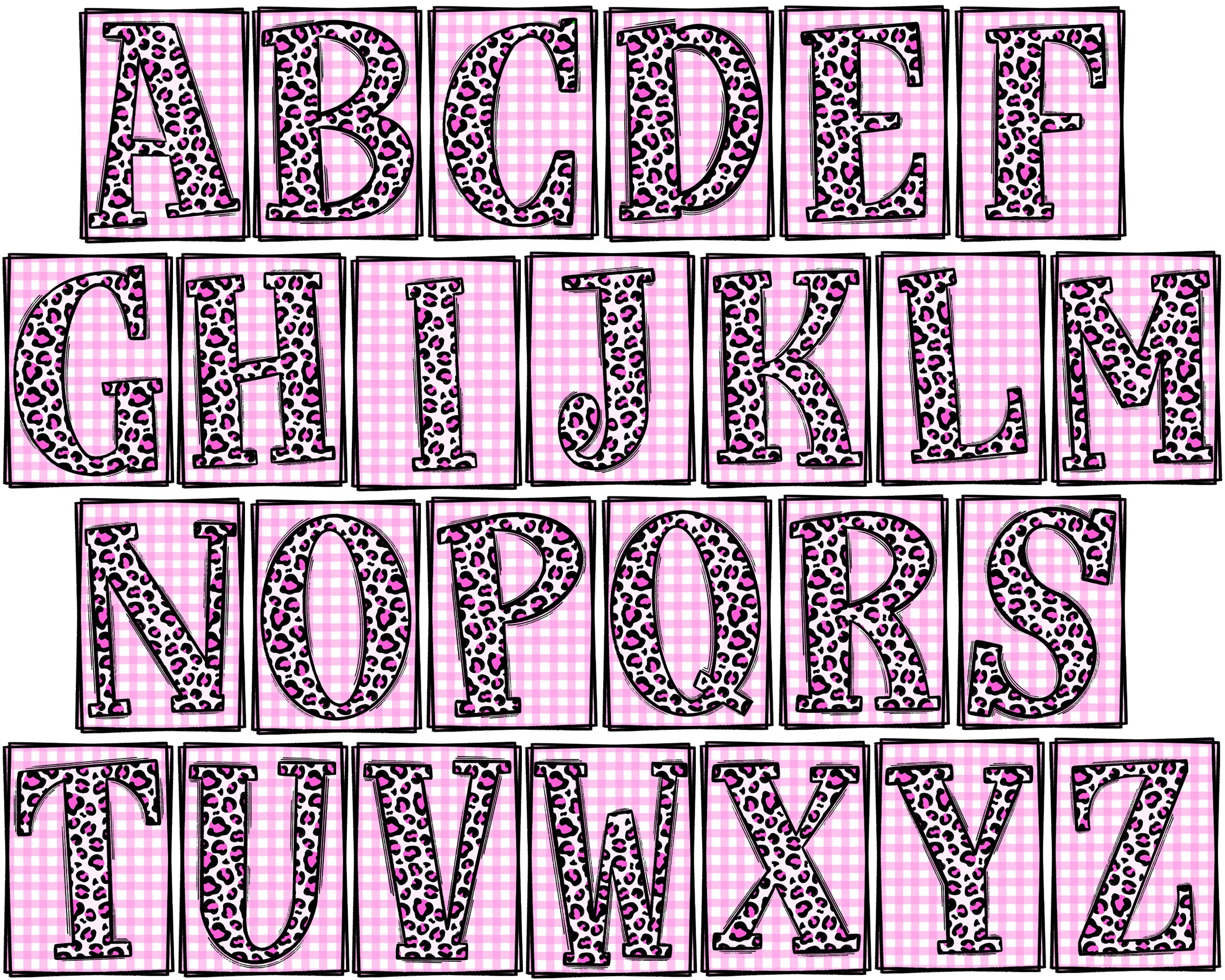 Leopard Print Doodle Alphabet Letters PNG Bundle, Cheetah Alphabet ...