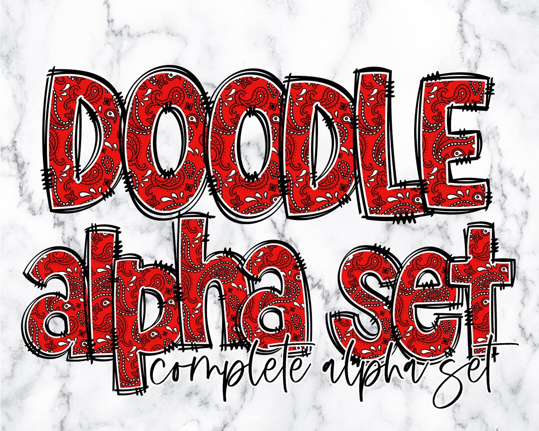 Western Doodle Alphabet Letters PNG Bundle, Alphabet Clipart, Bandana ...