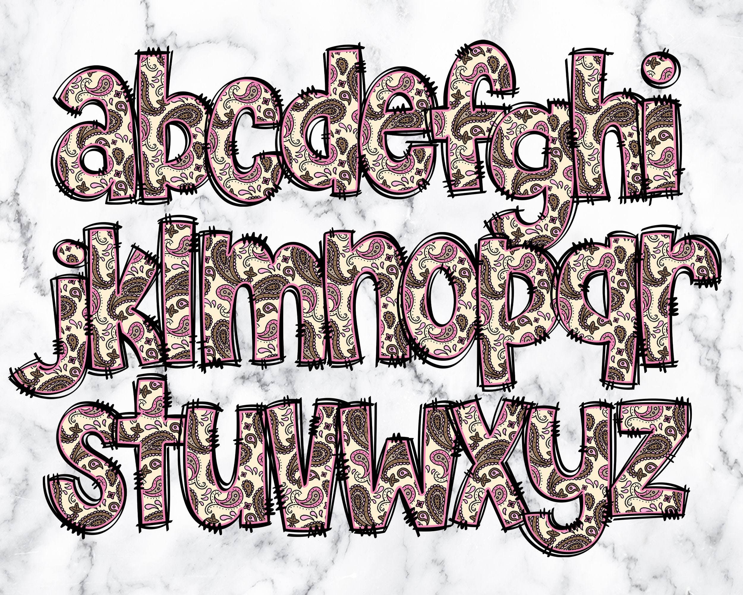 Pink Cowgirl Doodle Alphabet Letters PNG Bundle, Alphabet Clipart ...