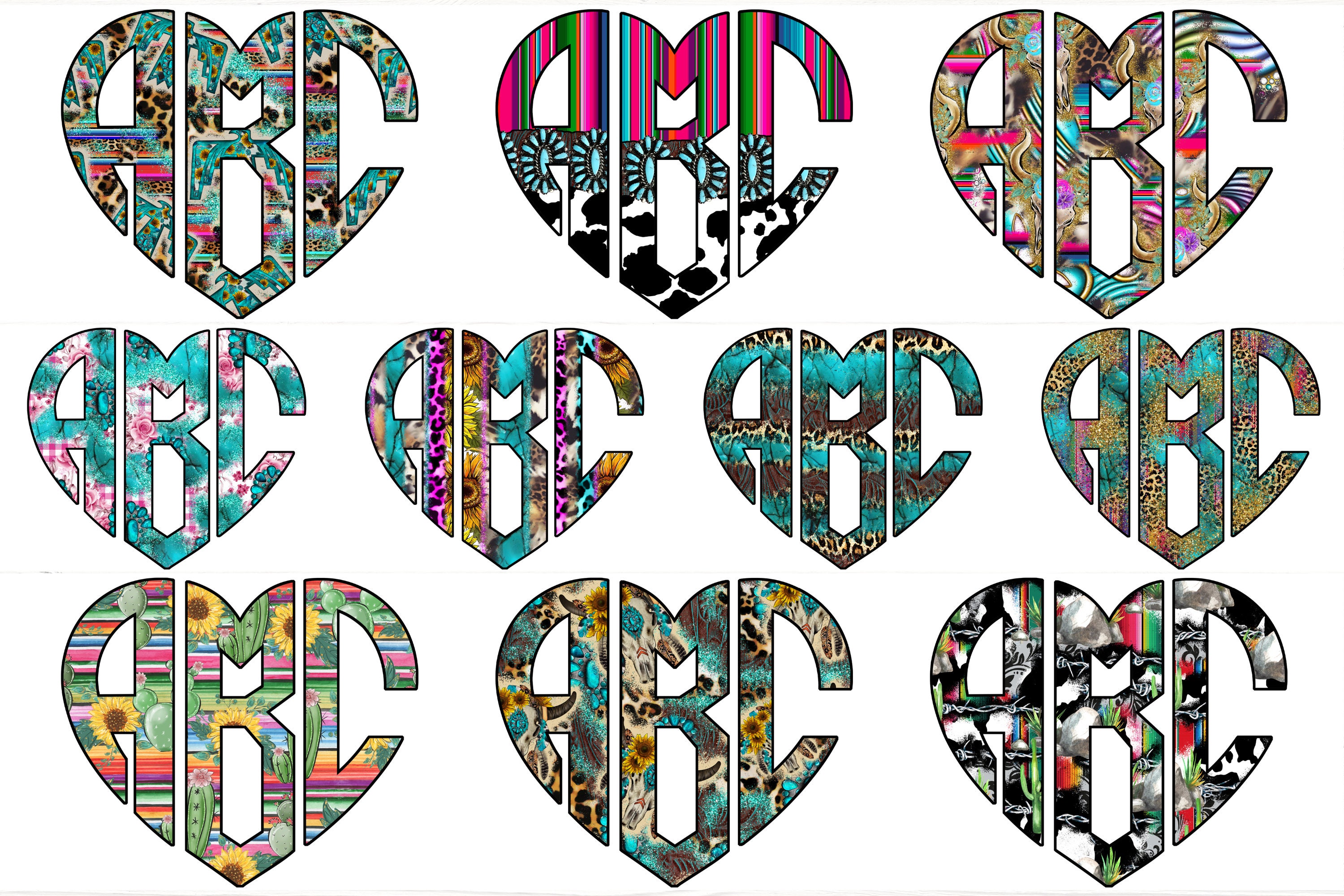 Heart Monogram Png Alphabet Bundle Monogram PNG Matching - Etsy