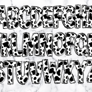 Cow Print Doodle Alphabet Letters PNG Bundle, Alphabet Clipart, Cow ...
