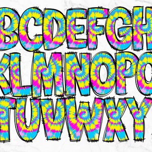 Tie Dye Alphabet Letters PNG Bundle, Alphabet Clipart, Tie Dye Hand ...