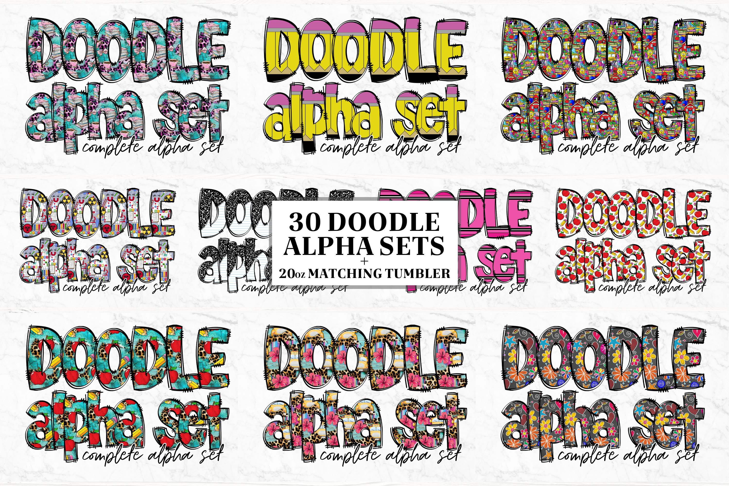 Doodle Letters Alpha Bundle With Matching 20oz Tumbler Wrap - Etsy