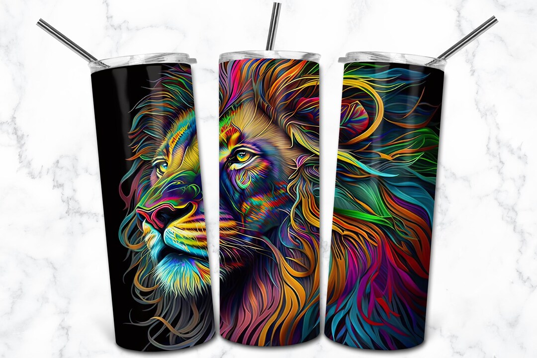 Alcohol Ink Lion 20oz Skinny Tumbler Sublimation Design Template ...