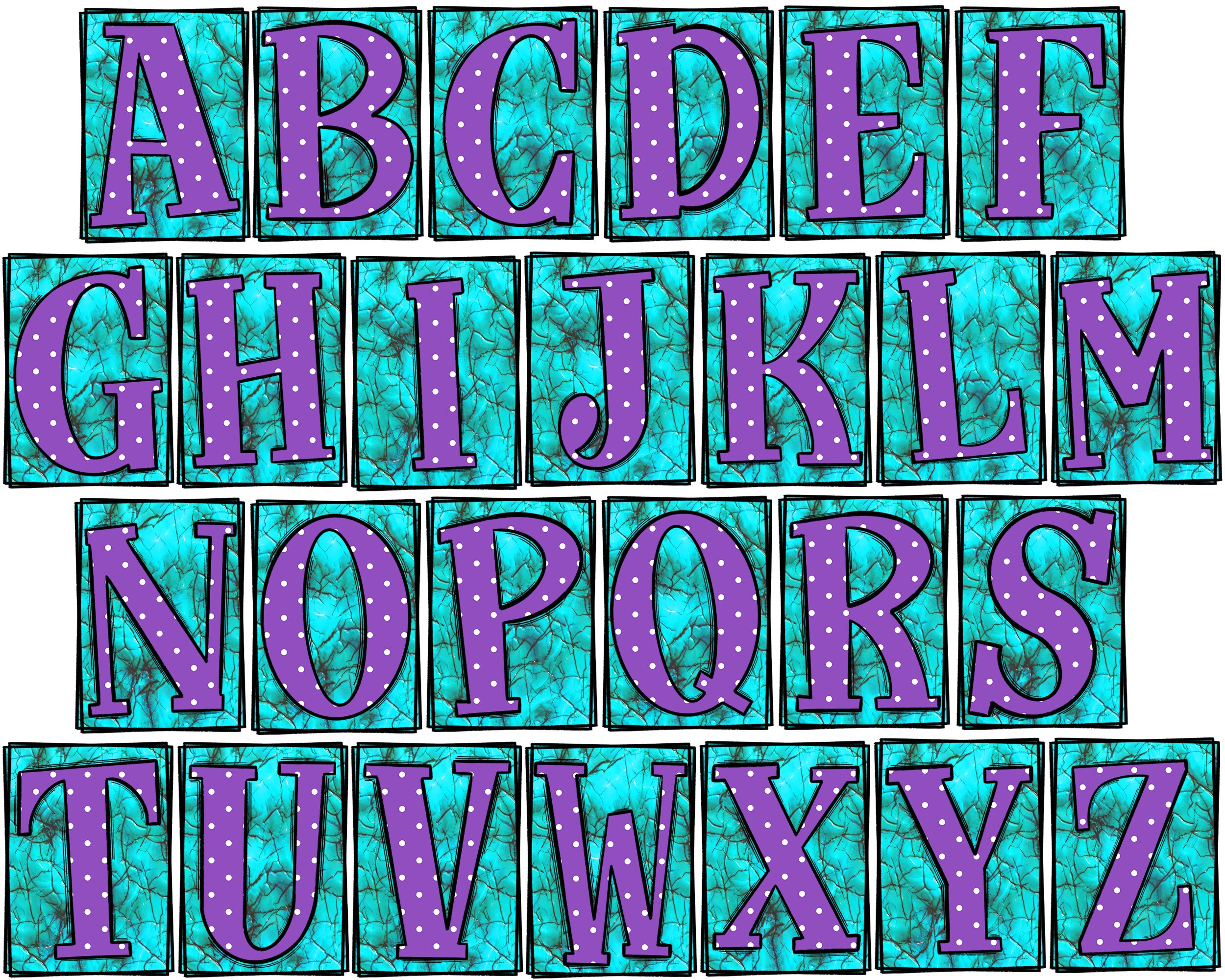 Doodle Alphabet Letters PNG Bundle, Western Alphabet Clipart, Boxed ...