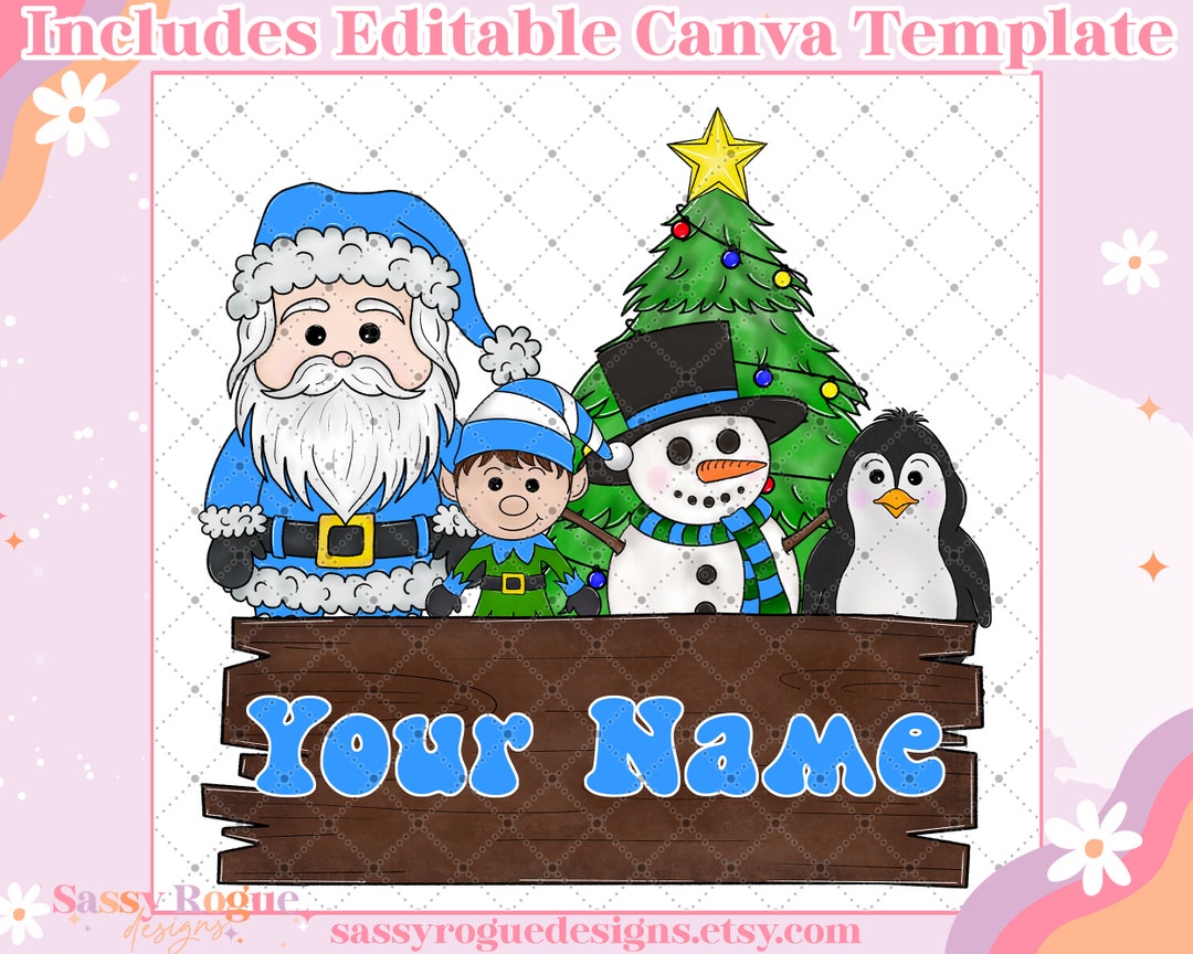Christmas Name Holder Editable Canva Template, Cute Name PNG, Festive ...