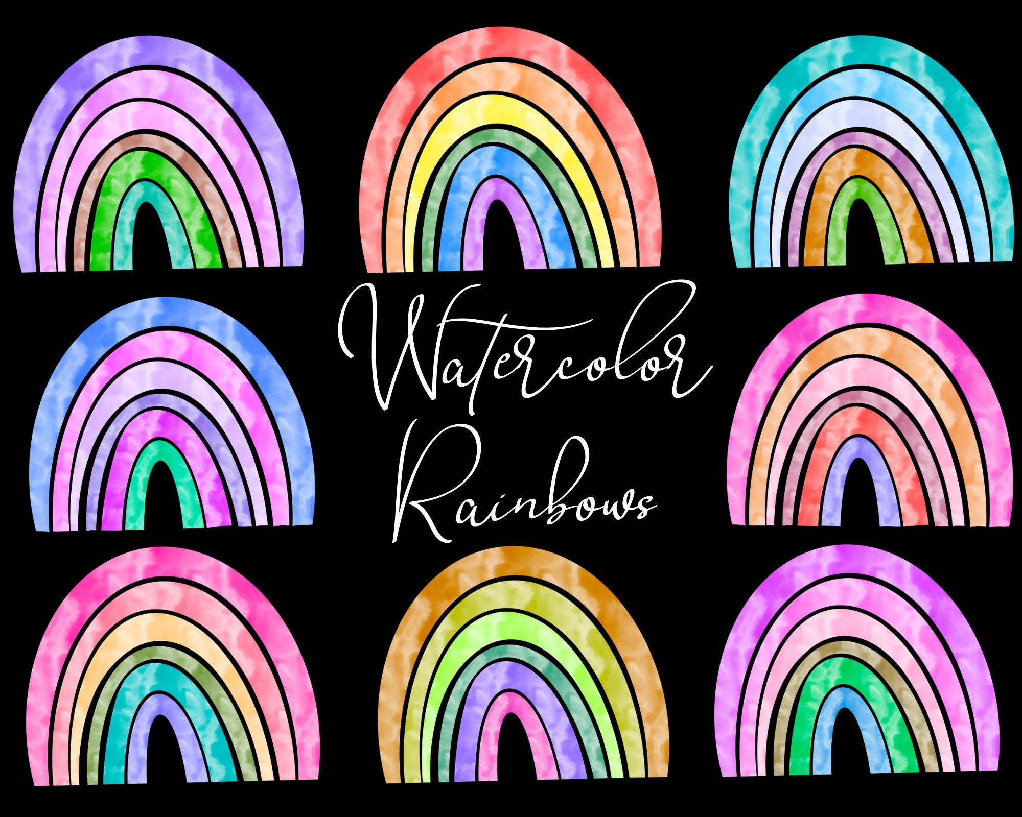 Rainbow Clip Art Watercolor Rainbow Hand Drawn Rainbow - Etsy