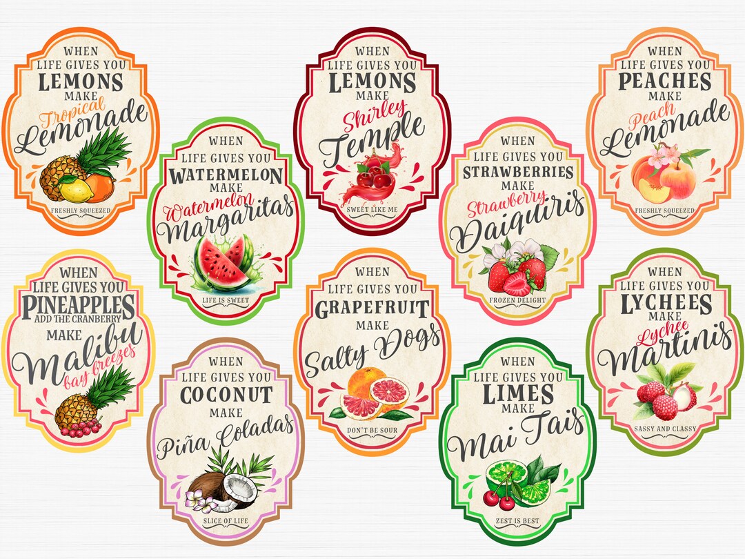 Lemonade Label, Pina Colada Label, Margarita Png, Mai Tai Png, When ...