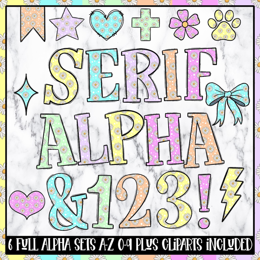Daisy Doodle Letters Alphabet PNG Bundle, Flower Alphabet Clipart ...