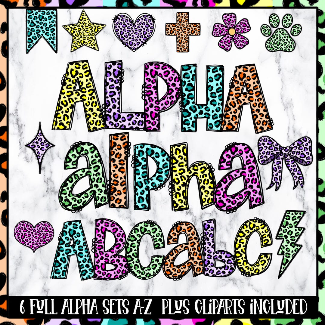 Leopard Doodle Letters Alphabet PNG Bundle, Alphabet Clipart, Cheetah ...