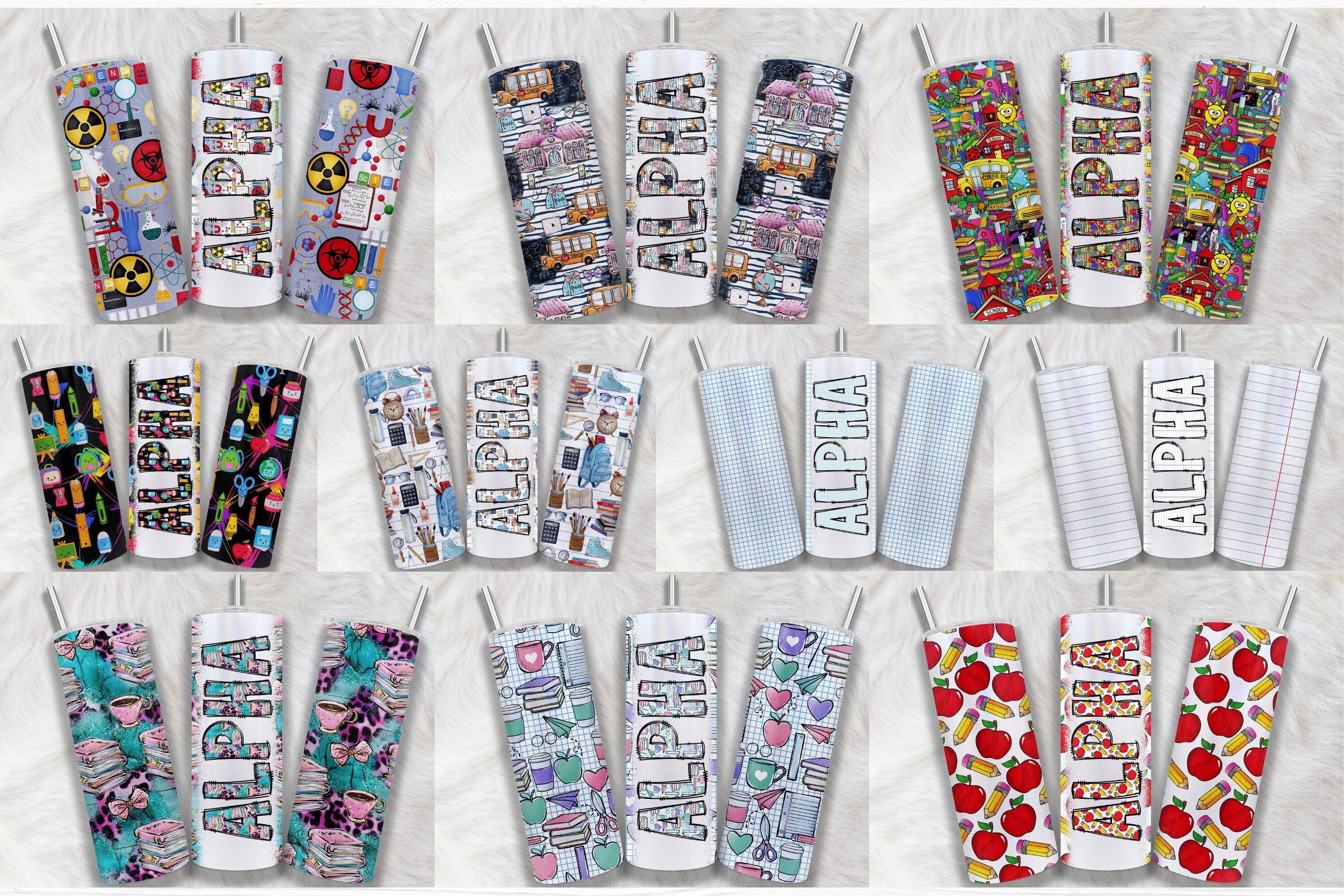 Doodle Letters Alpha Bundle With Matching 20oz Tumbler Wrap, Alphabet ...